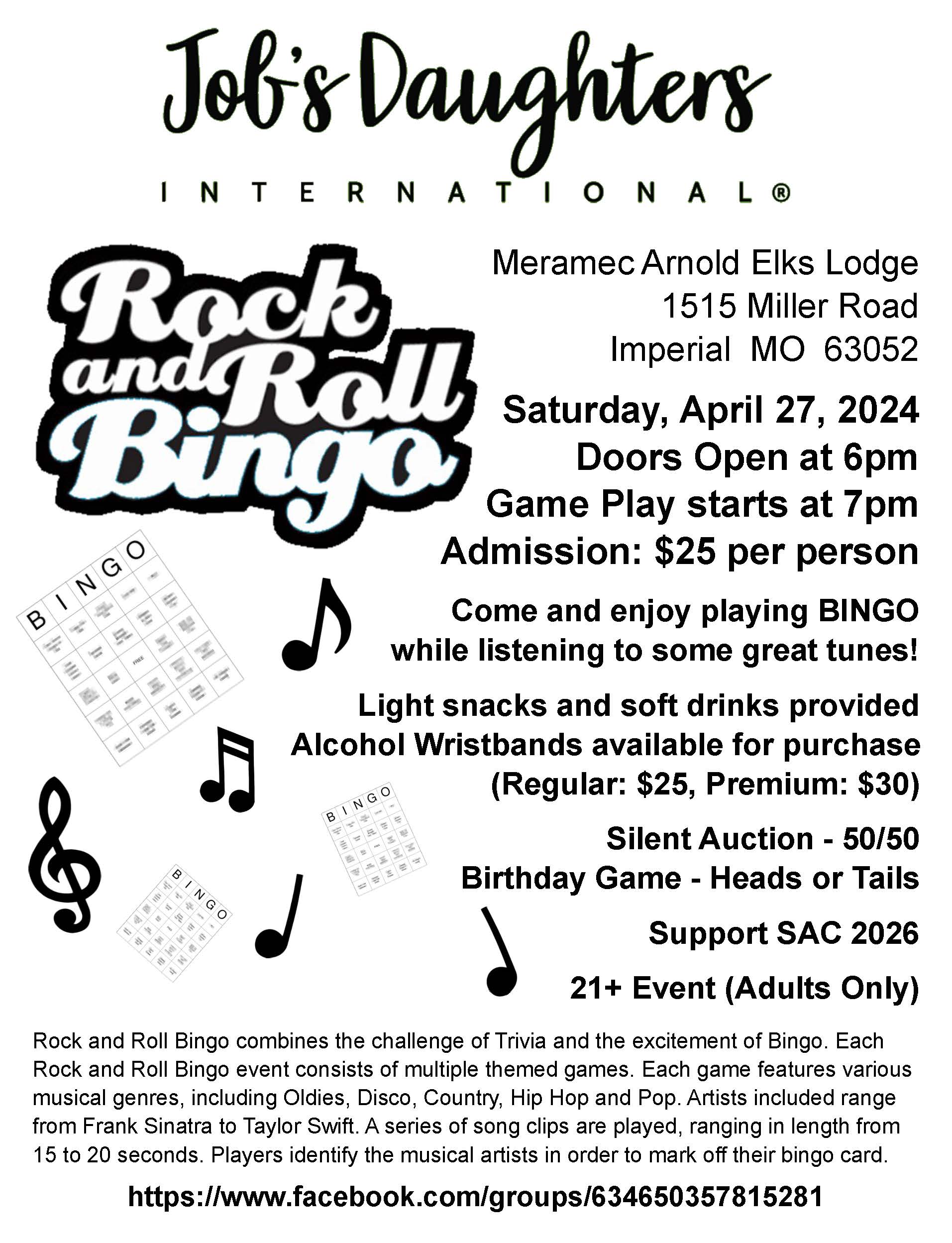 Rock and Roll Bingo 2024-04-27-BW – MISSOURI JOB'S DAUGHTERS